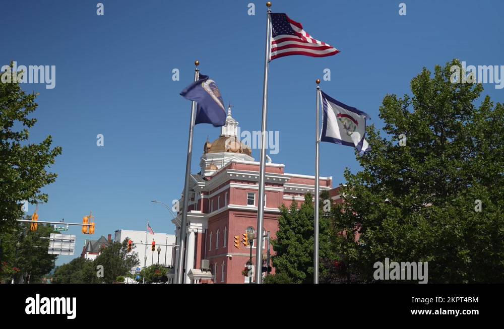 Flags flying next to Berkeley County courthouse in Martinsburg, West ...