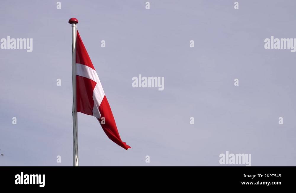 National Danish flag "dannebrog" on Top Of Aa Flagpole - Static Stock ...