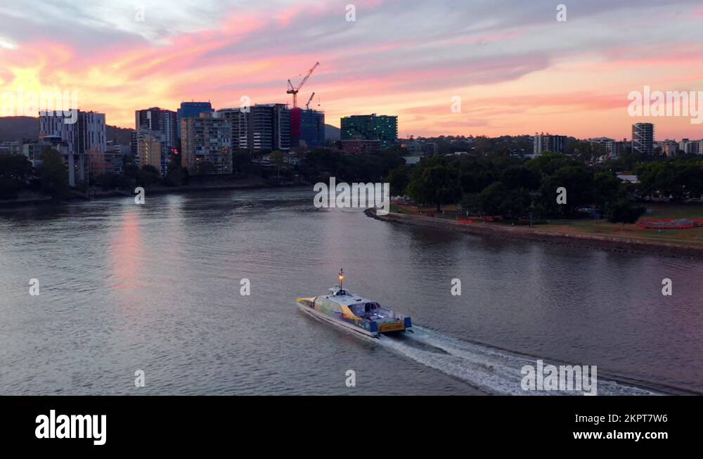Ferry Boat Traveling Across The River In Toowong Suburb City Of ...