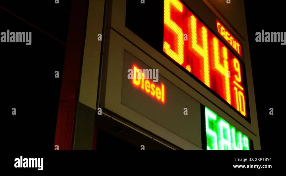 Gas station prices LED light up sign for regular and diesel fuel at ...