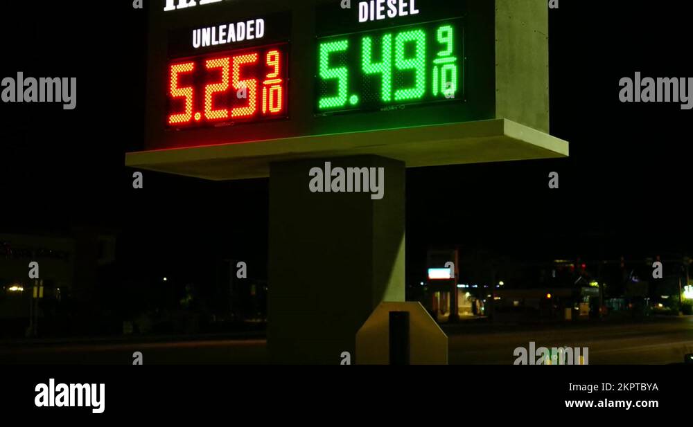 Gas station prices LED light up sign for regular and diesel fuel at ...