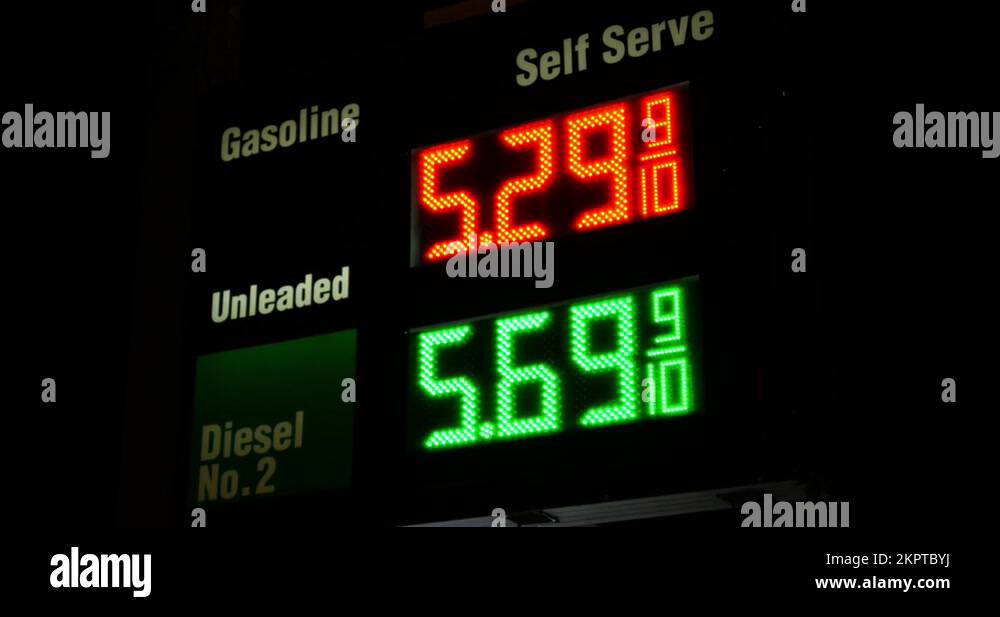 Gas station prices LED light up sign for regular and diesel fuel at ...