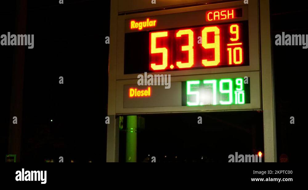 Gas station prices LED light up sign for regular and diesel fuel at ...