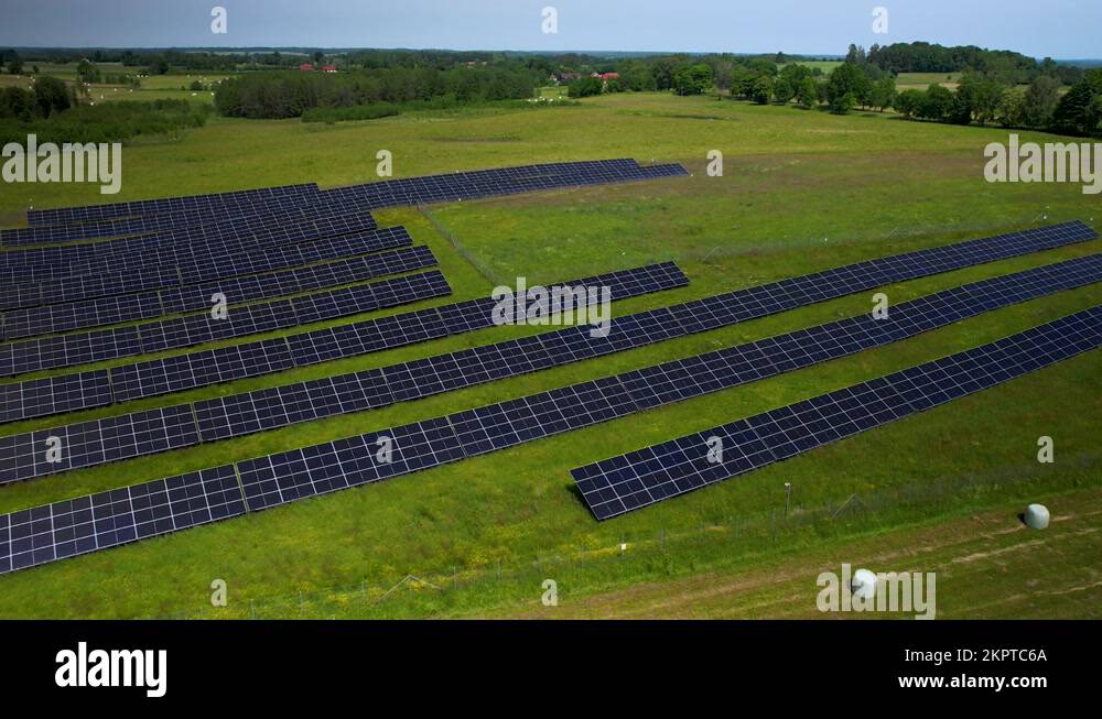 Solar Panel Rows in Field for Renewable Energy Generation, Aerial View ...
