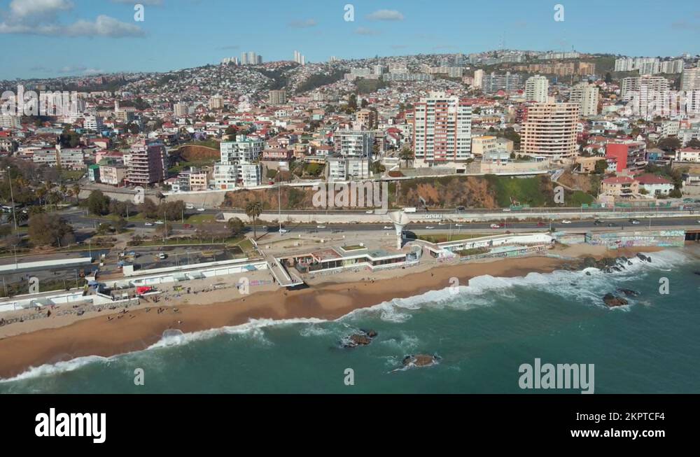 Caleta Abarca Urban Beach With Oceanfront City Of Viña del Mar On A ...