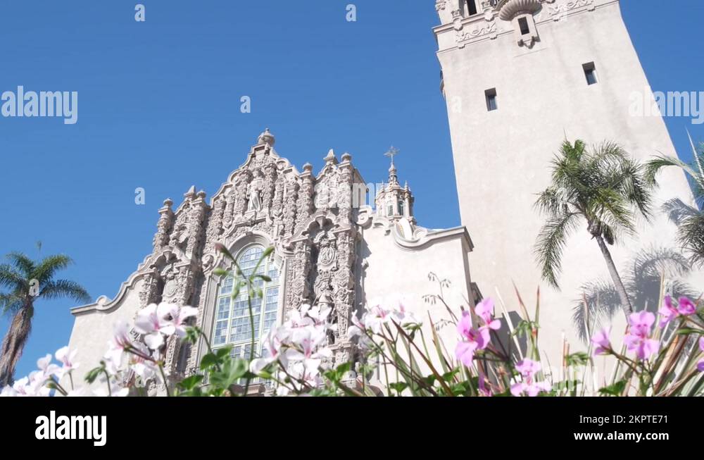 Spanish colonial revival architecture, Bell Tower, flower, San Diego ...