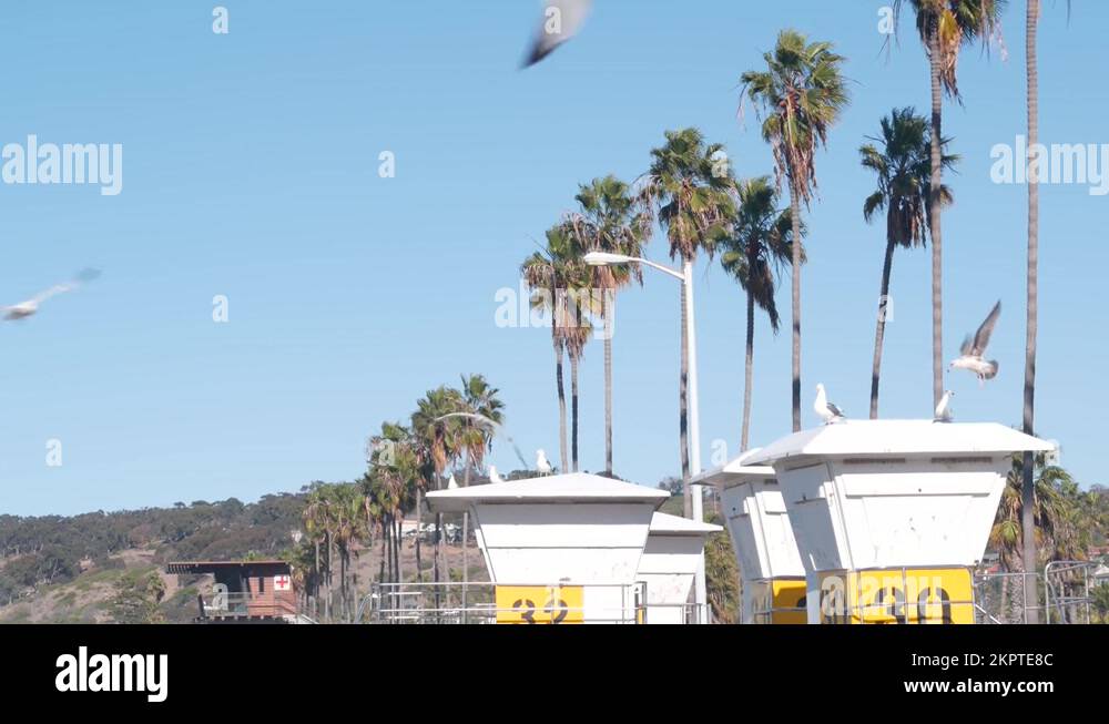 Lifeguard stand or life guard tower hut, surfing safety on California ...