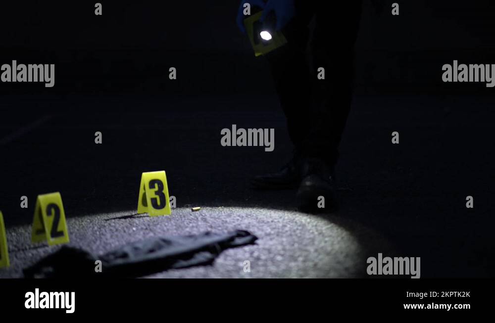 Police Place Crime Scene Marker At Homicide Outside Stock Video Footage ...
