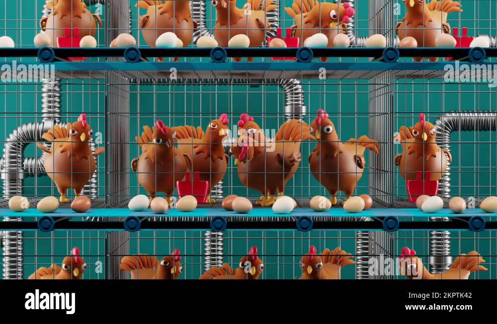 Looping animation of chickens in cages on a poultry farm. Animals ...
