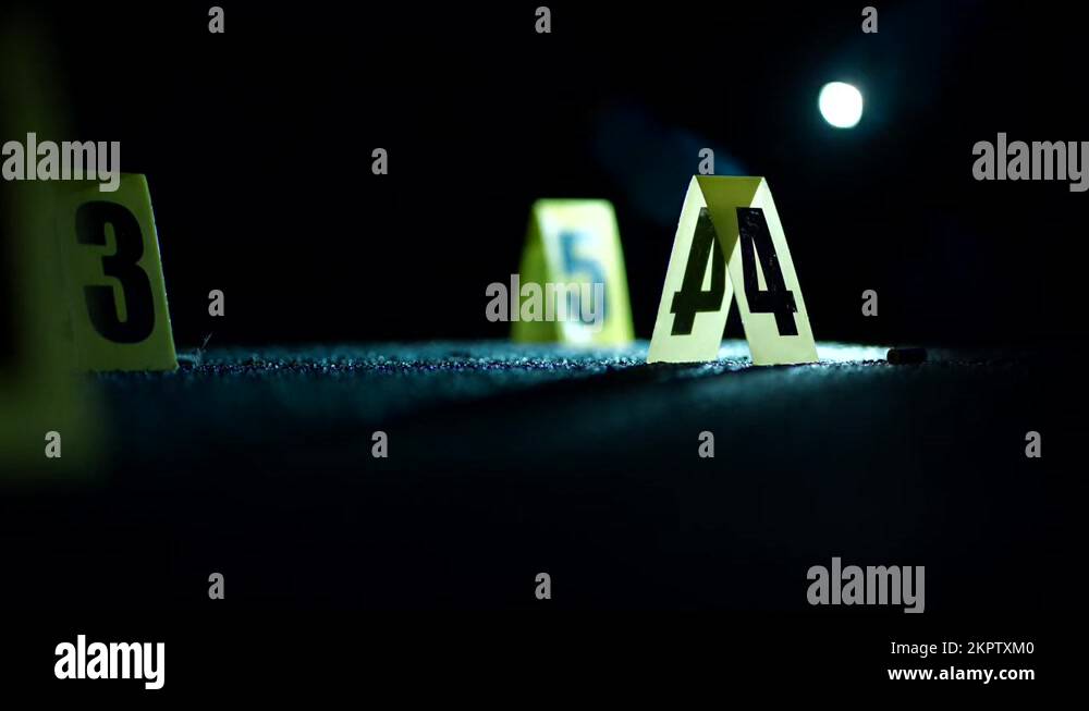 Crime Scene Markers Placed Outside At Night Stock Video Footage - Alamy
