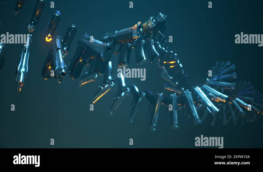 Shooting handguns twisted like a DNA spiral. Helix of fire guns ...