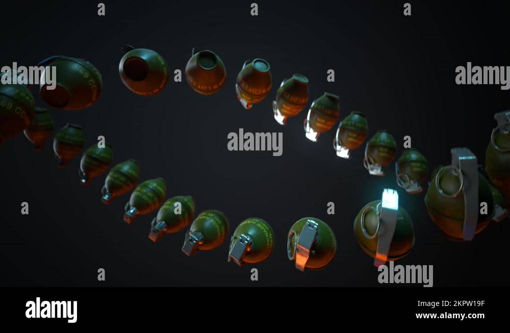 Loopable animation with a group of lemon grenades. Weapon industry ...