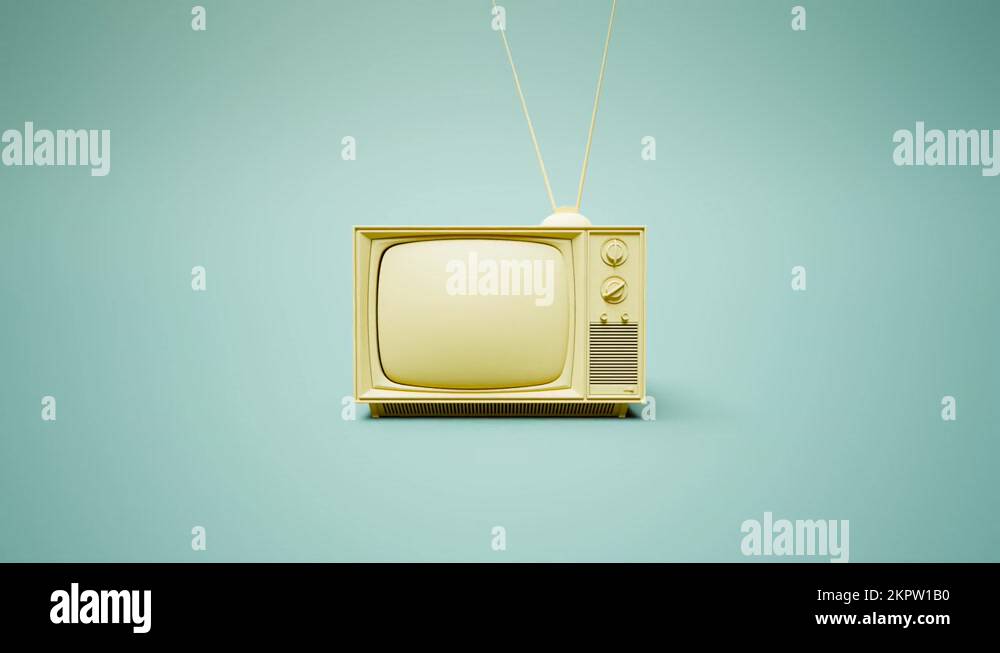 Pastel old-fashioned vintage tv with the antenna tuner. Retro home ...