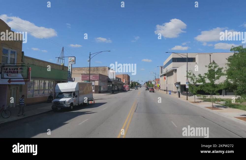 Fpv driving on S Archer ave in Chicago Illinois passing old building ...