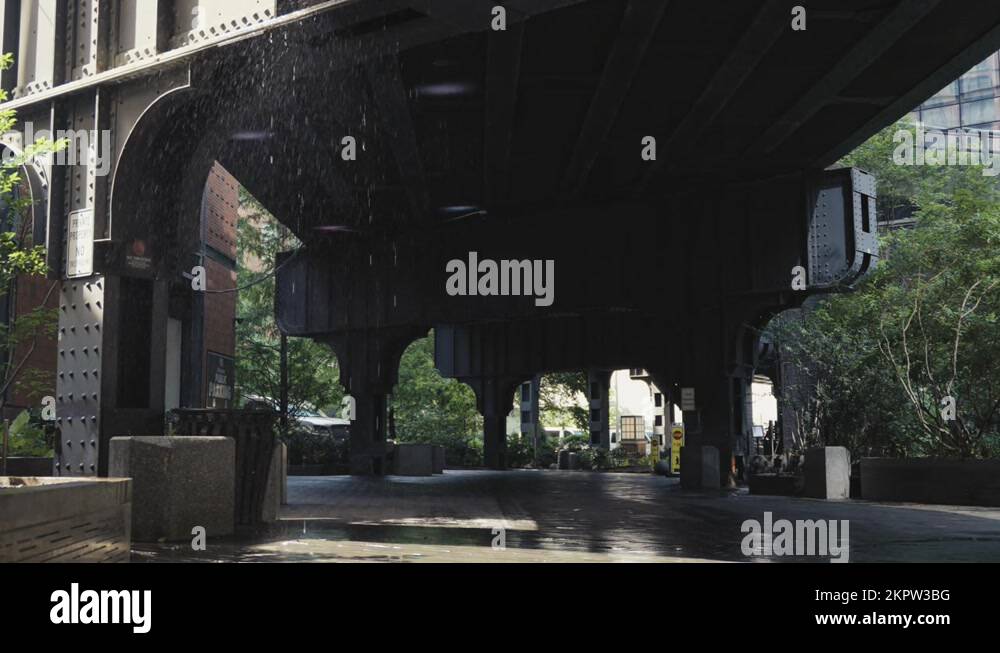 Water dripping from a railway underpass in New York, slow motion Stock ...
