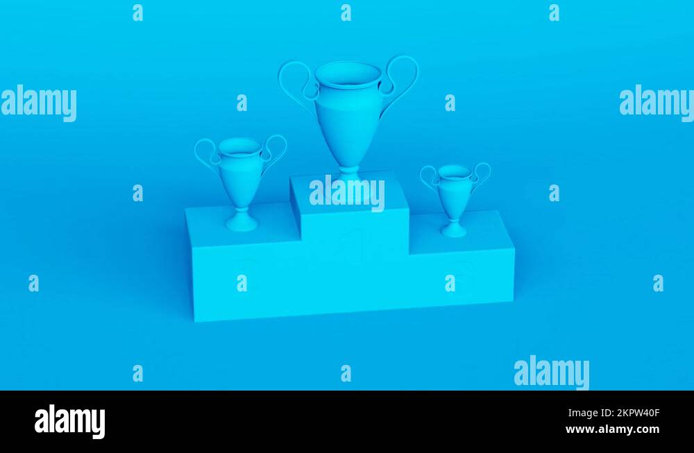 Blue simplistic monochromatic illustration of pedestal with three ...