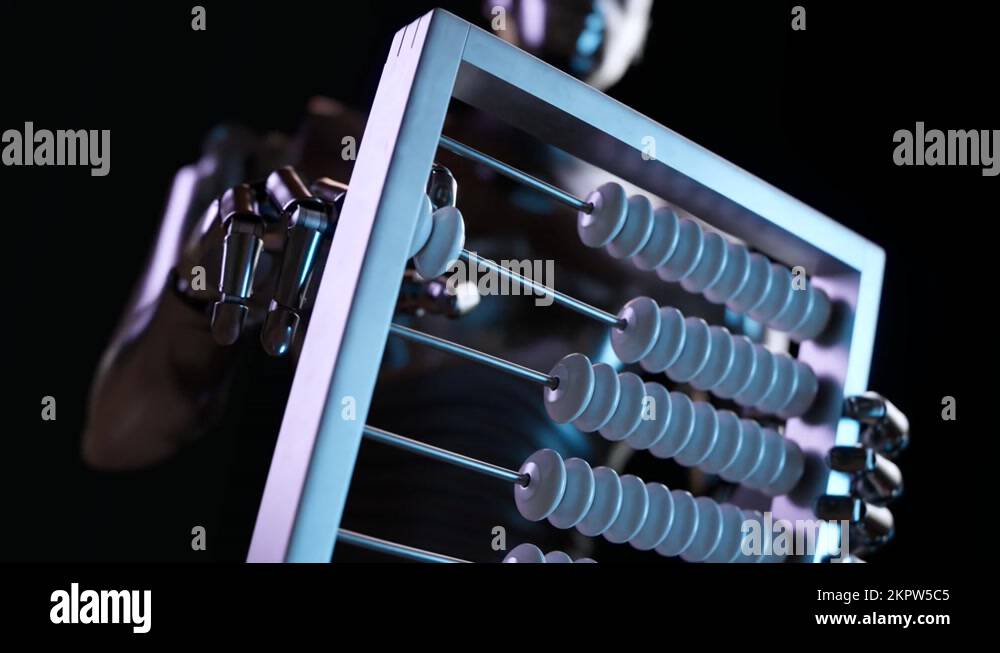 Robot Using An Abacus Artificial Intelligence Makes Arithmetical Calculations Stock Video