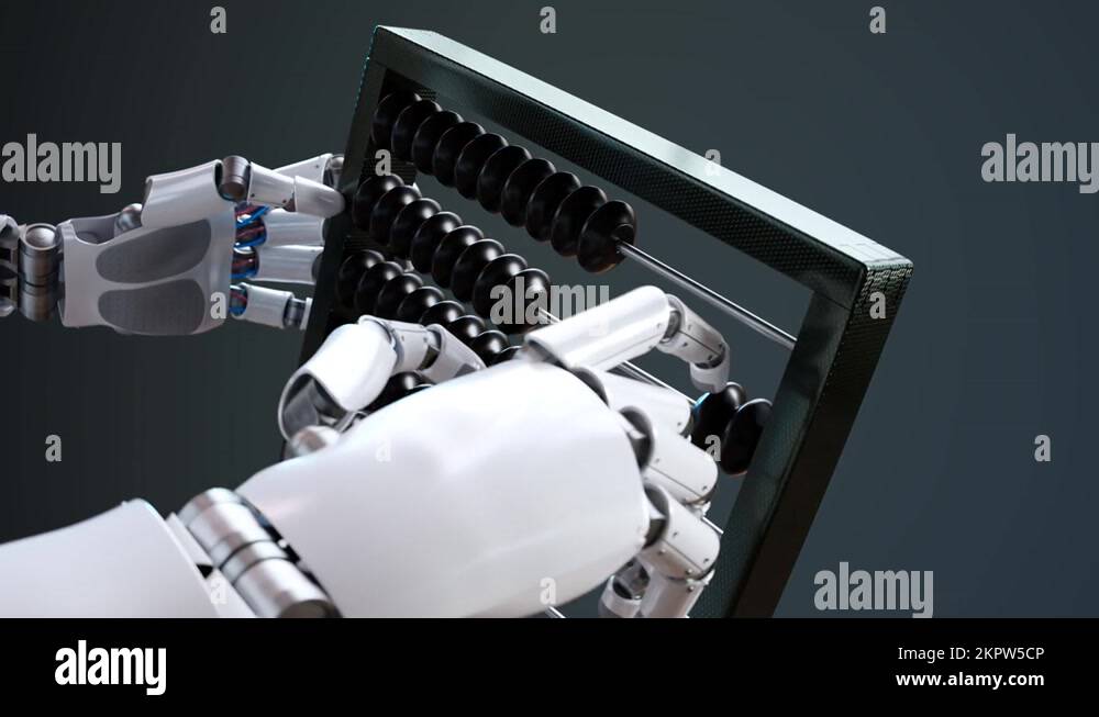 Robot using an abacus. Artificial intelligence makes arithmetical ...