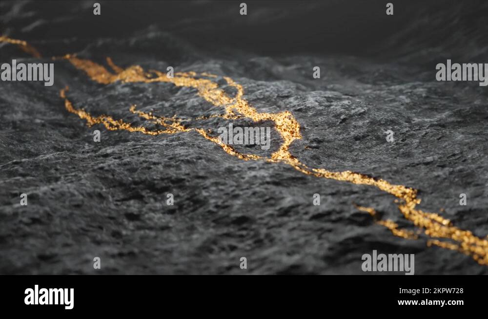 Shiny gold vein in the solid rock. Expensive noble metal. Golden ore ...