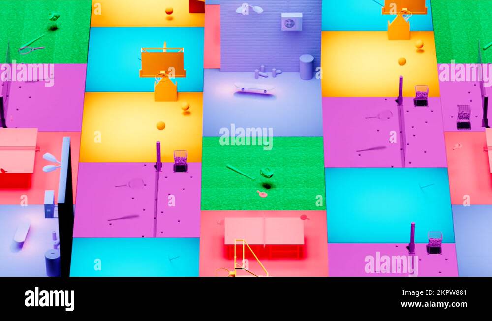Animation with sports collection. Many competitions with equipment. 3D ...