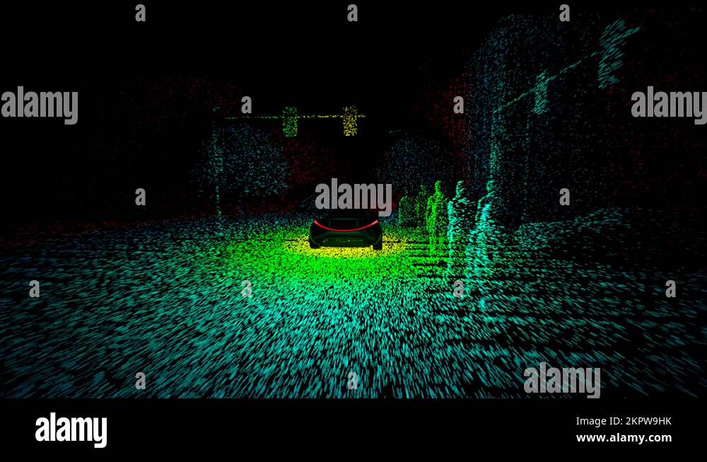 Animation with car lidar tracking technology. Device scaning ...