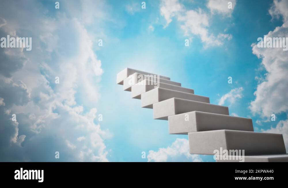 White marble stairway to heaven builds itself higher and higher in loop ...