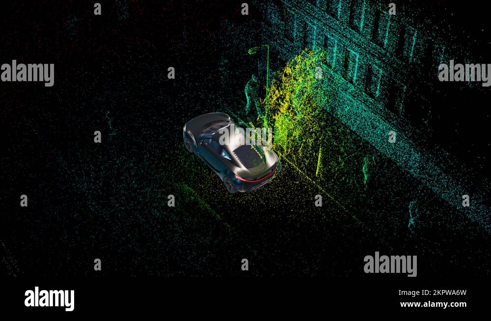 Animation with car lidar tracking technology. Device scaning ...