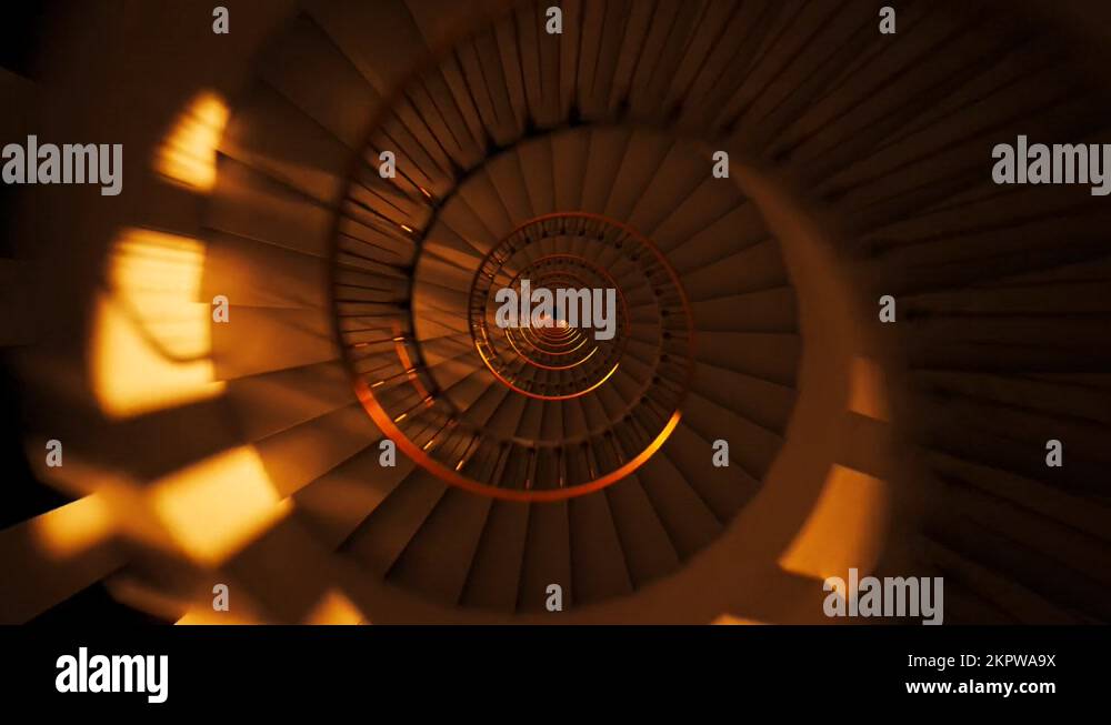 Vertigo effect. Camera makes a fast dolly zoom down the spiral ...