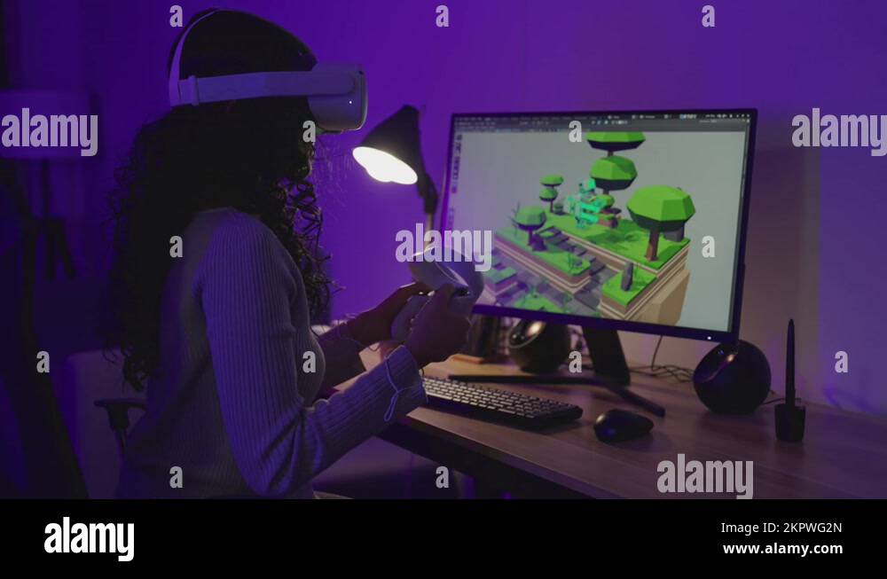 Woman using VR to Control her Games Project by 3D Animation Software ...