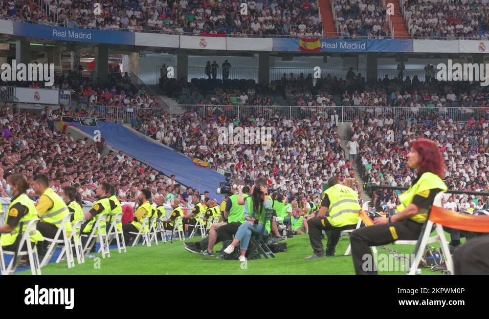 Real Madrid fans are seen at the Santiago Bernabeu stadium to watch ...