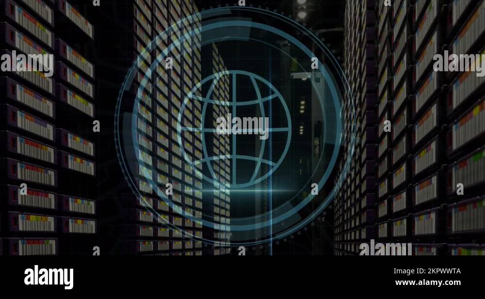 Cyber security text over round scanner against empty computer server room Stock Video Footage ...