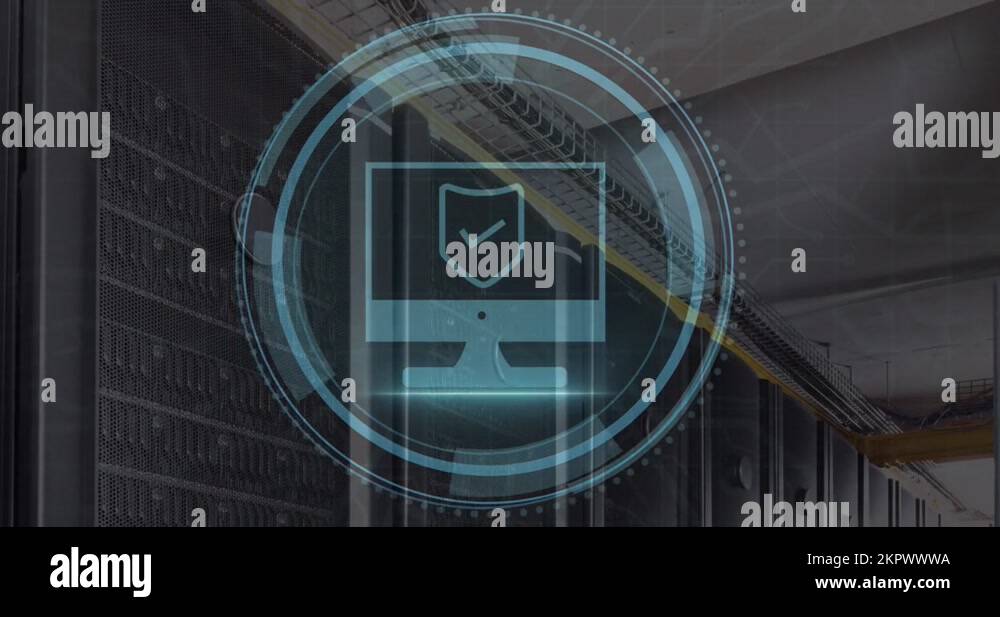 Cyber security text over round scanner against empty computer server room Stock Video Footage ...
