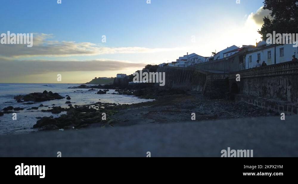 Vilafranca do Campo in Sao Miguel Island (Azores). Sunset in Azores. 4k ...