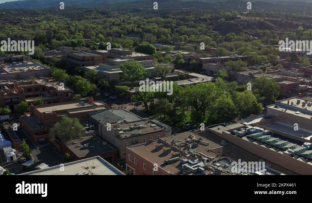 Overhead Aerial view of Santa Fe New Mexico downtown plaza Stock Video ...