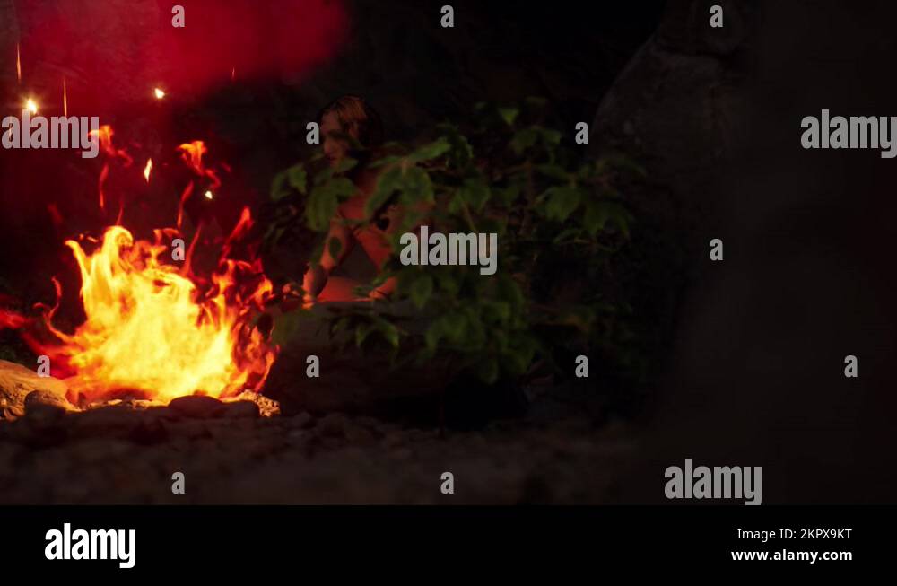 Dolly shot of an ancient hominid, neanderthal, homo sapiens in 3D ...