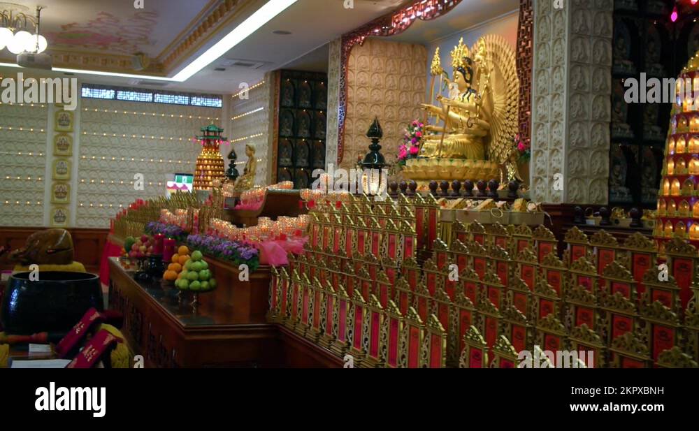Golden Buddha And Fruit Offerings In The Altar At The Bodhisattva Hall ...