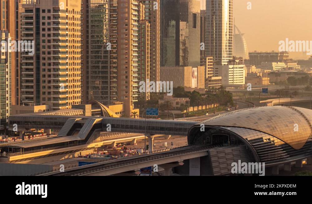 Futuristic building of dubai metro station skyscrapers in dubai Stock ...