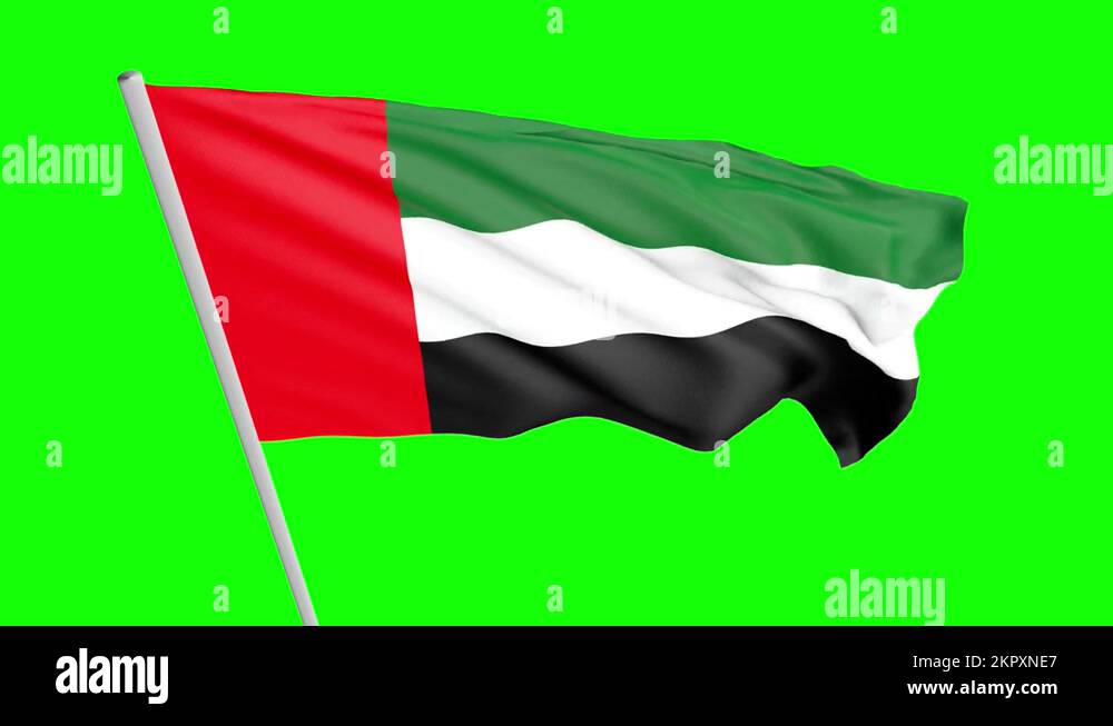 National Flag Of UAE From Top View Waving In The Wind on Green Screen ...