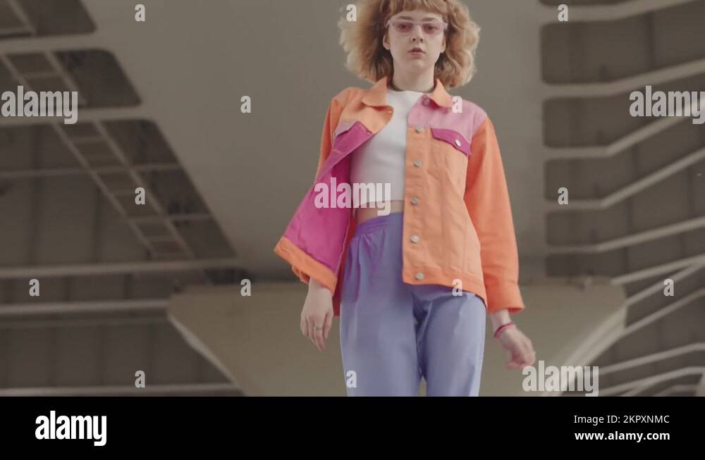 Y2K Girl Vogue Style Dancing in Parking Lot Stock Video Footage - Alamy