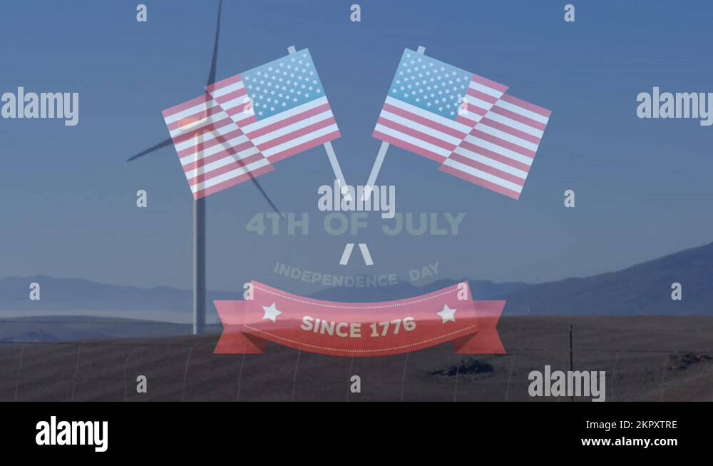 Animation of 4th july over flags of usa and wind turbine Stock Video ...