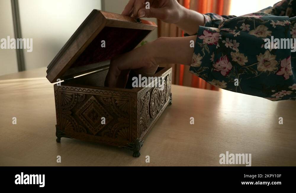 Female Hand Take Wad of Dollar Bills Banknote Bank Note out of Wooden ...