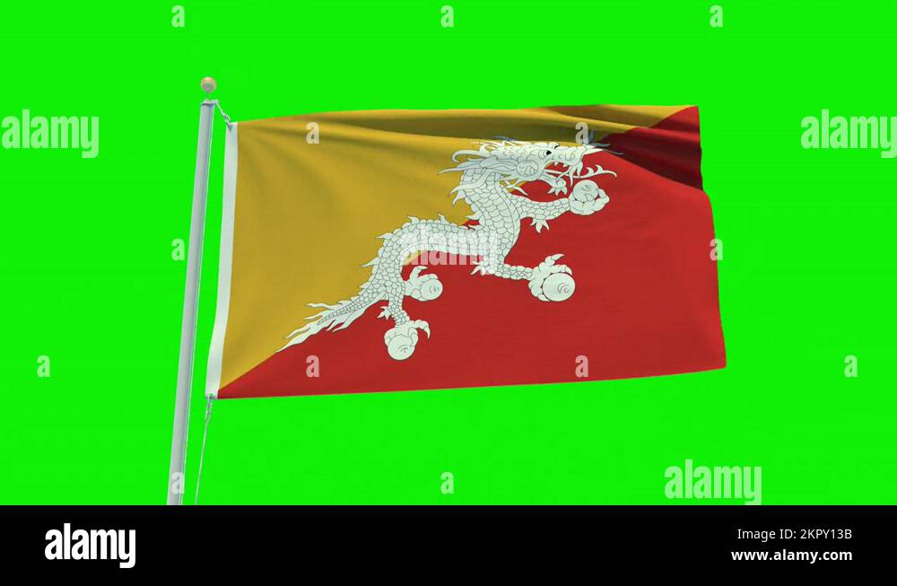 Seamless loop animation of the Bhutan flag on a green screen background ...