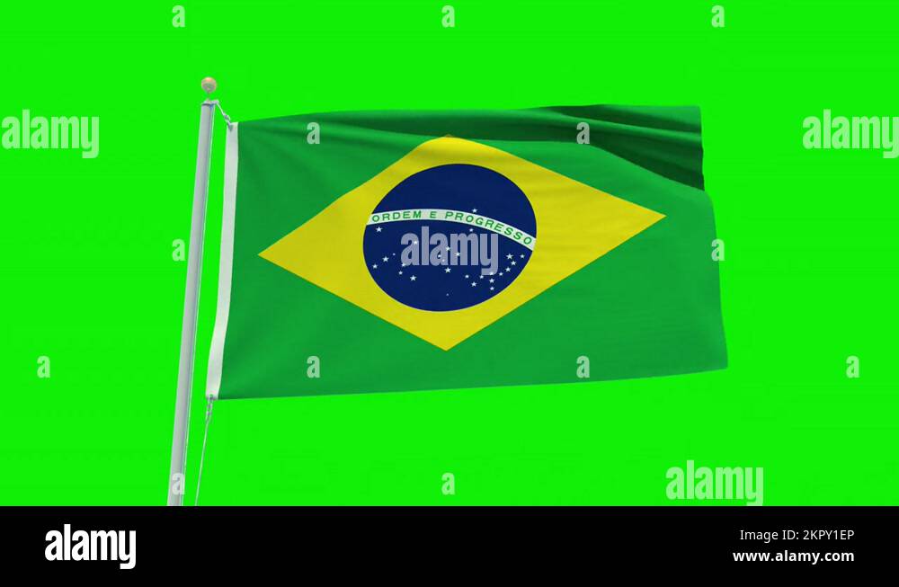 Seamless loop animation of the Brazil flag on a green screen background ...