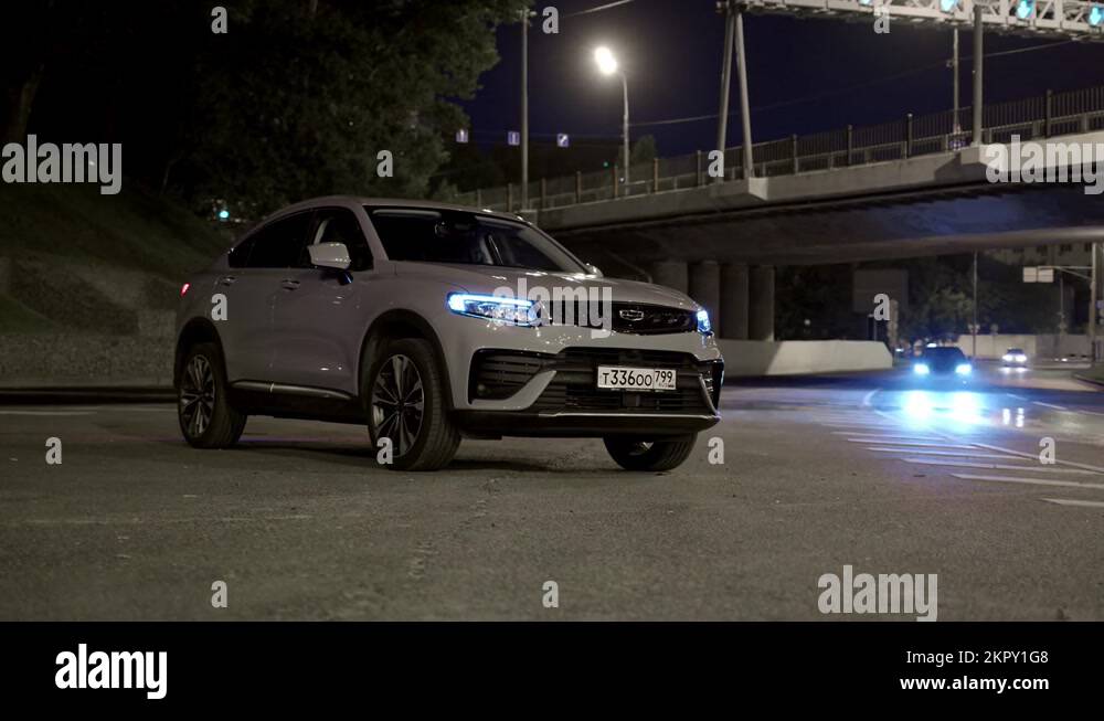 Moscow, Russia - CIRCA 2022: new model of Geely Tugella stand on road ...