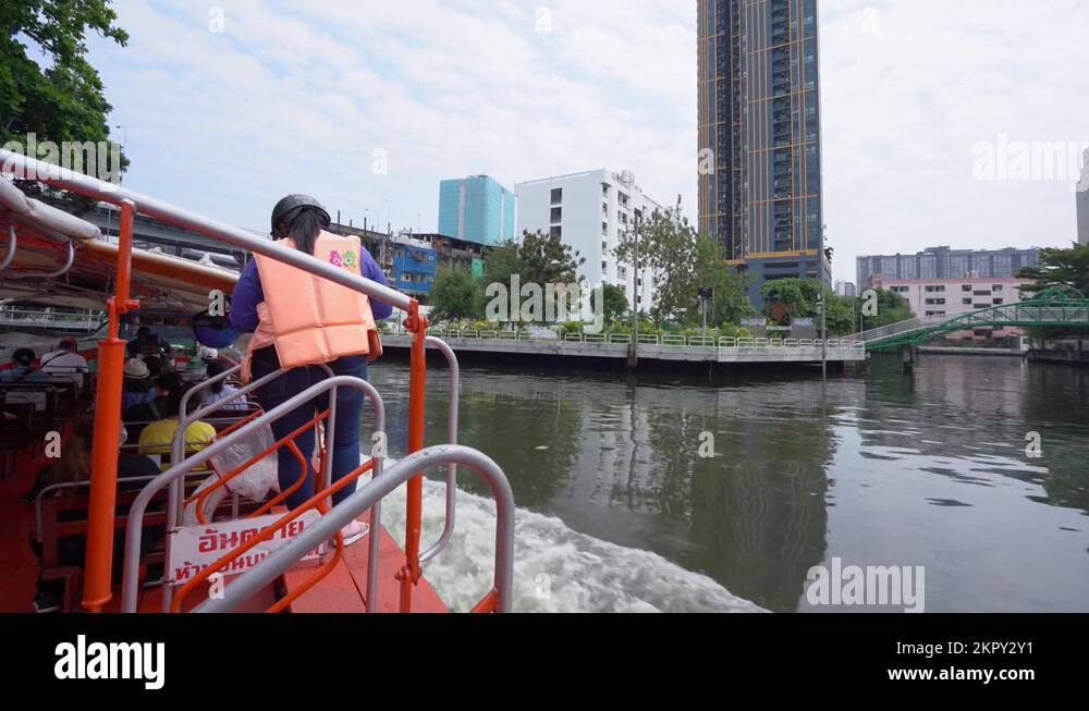 Passengers Riding Water Bus On Saen Saep Canal In Bangkok, Thailand ...