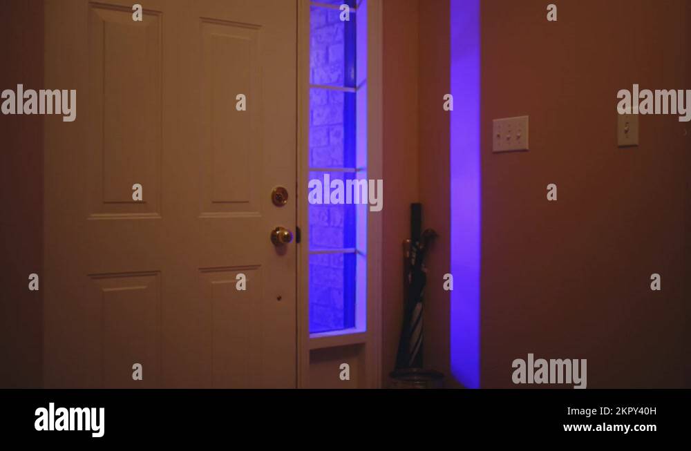 Blinking Colored Lights Of A Police Car Reflected On Glass Window ...