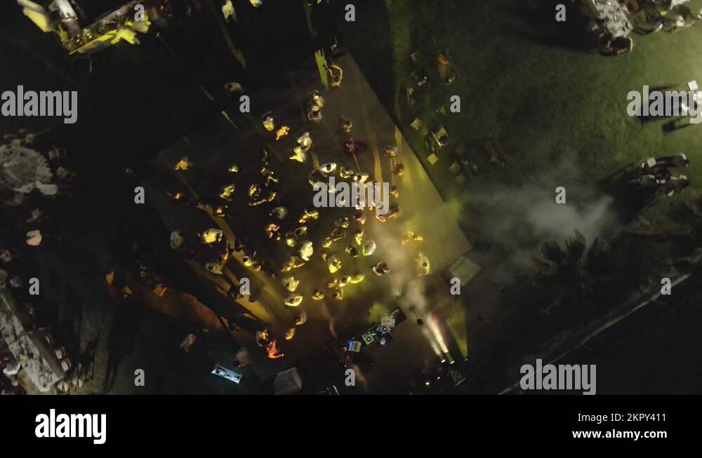 Night view of the wedding dance floor, taken by drone Stock Video ...