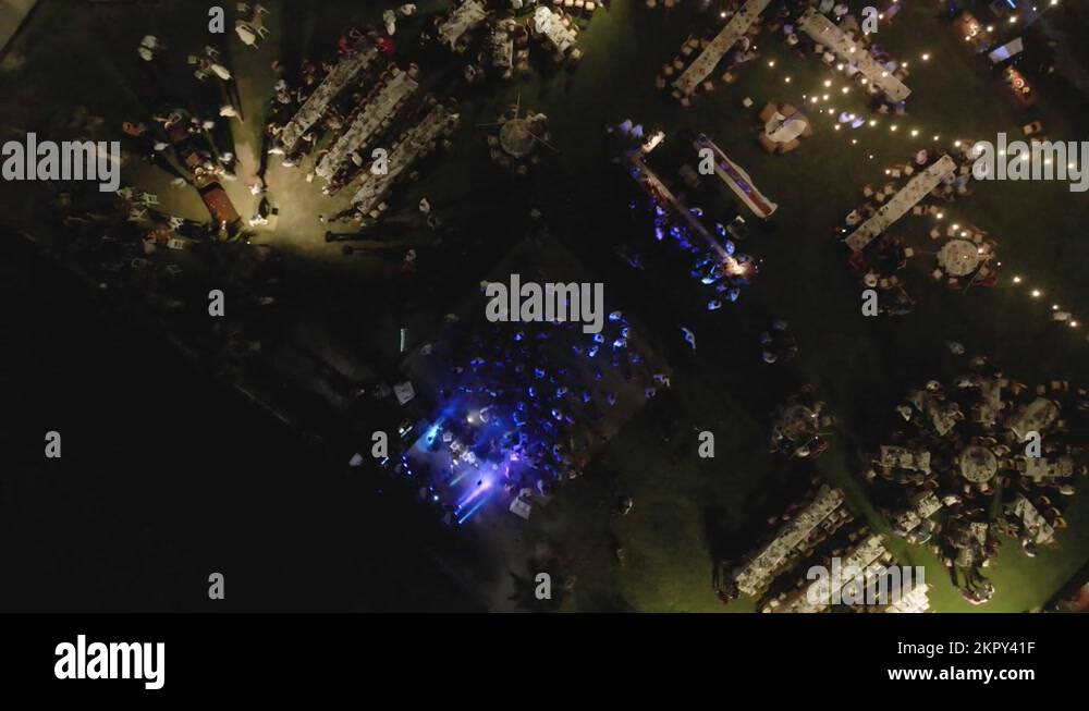 Night view of the wedding dance floor, taken by drone Stock Video ...