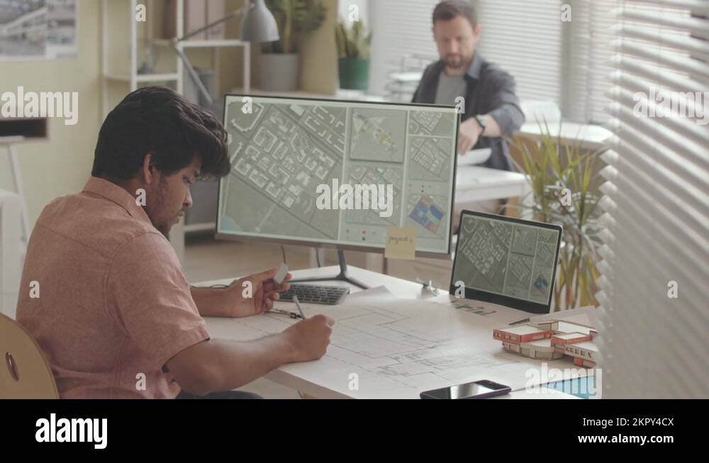 Biracial Engineer Drawing House Plan at Office Desk Stock Video Footage ...