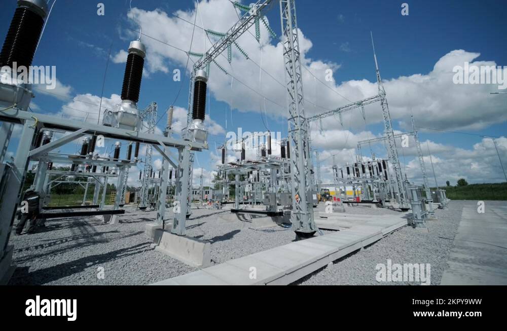 Construction of a transformer substation Stock Video Footage - Alamy
